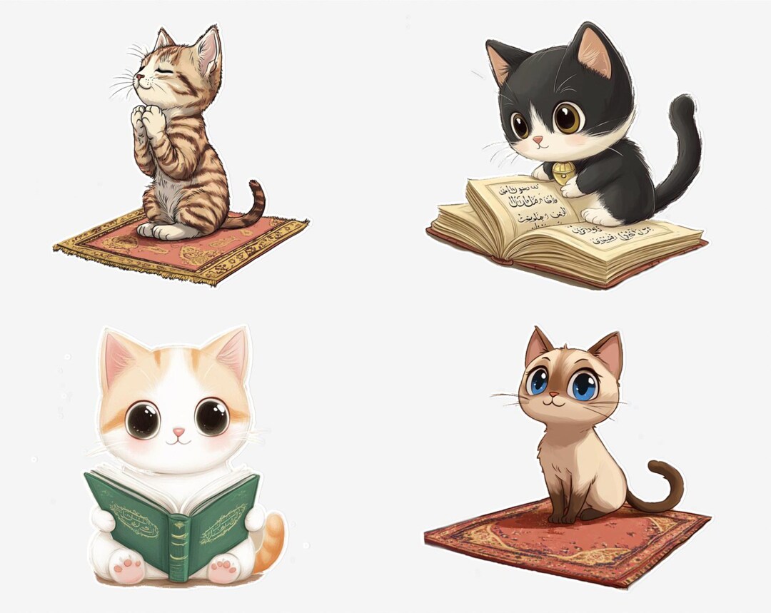 Praying Cat , Quran Sticker, Muslim Kitty Stickers, Cat Stickers ...