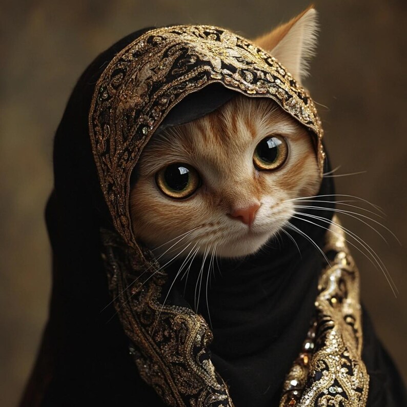Custom Muslim Cat Portrait Digital File Personalize Pet Art - Etsy