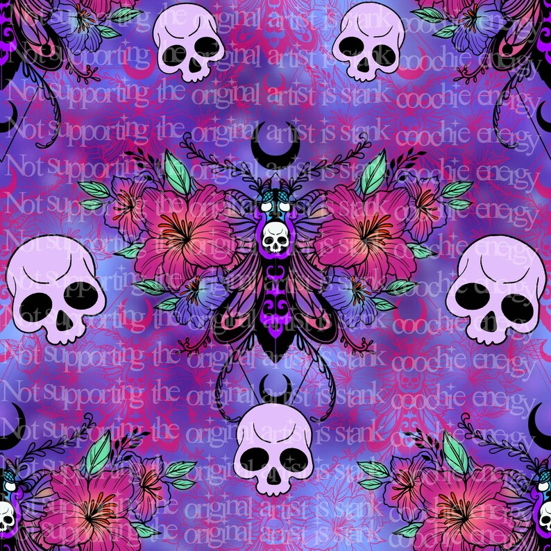 Goth Moth Hibiscus Seamless Pattern, PNG 300dpi for DTF Transfers ...
