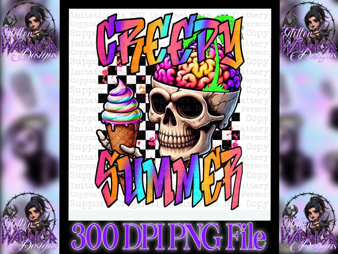 Creepy Summer Bright Skull Neon Designs Ice Cream Checker Board PNG 300 ...