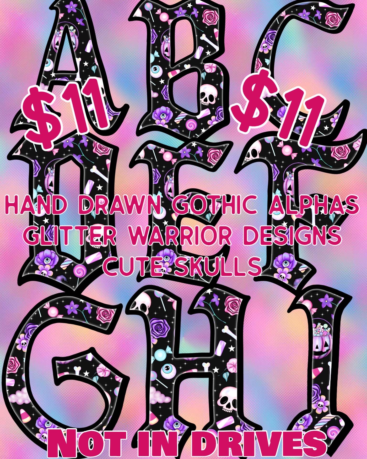 Gothic Alphas Hand Drawn, Cute Skulls Seamless Insert, Clipart Png ...