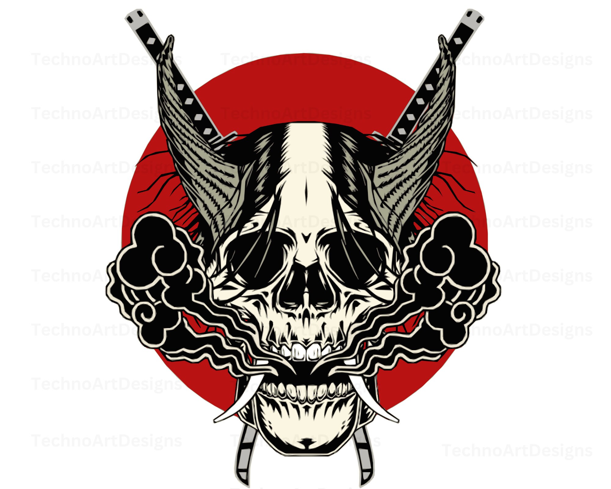 Longhorn Skull SVG Longhorn Japanese Samurai Mask Skull Svg - Etsy