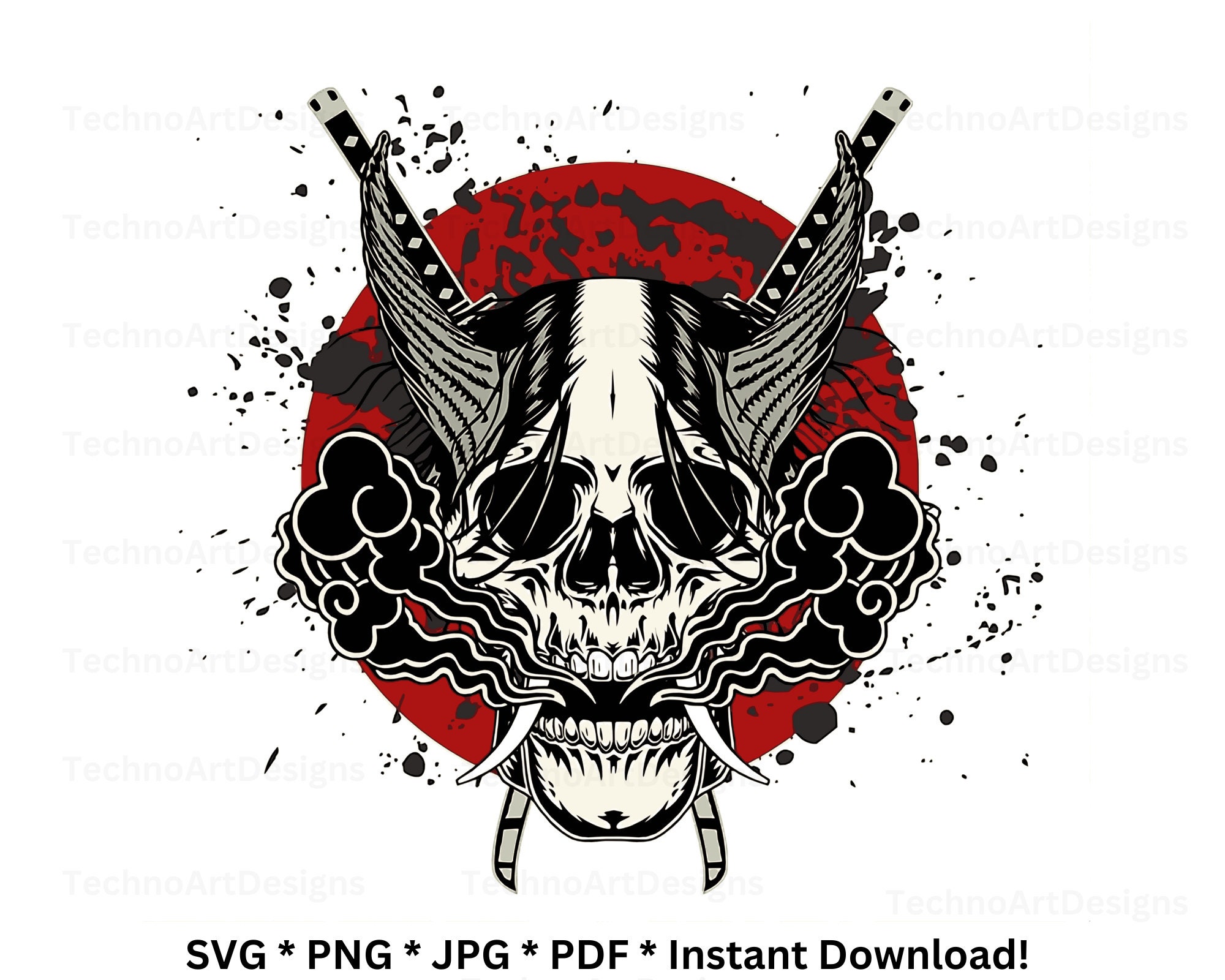 Longhorn Skull SVG, Longhorn Japanese Samurai Mask Skull Svg, Clip Art ...
