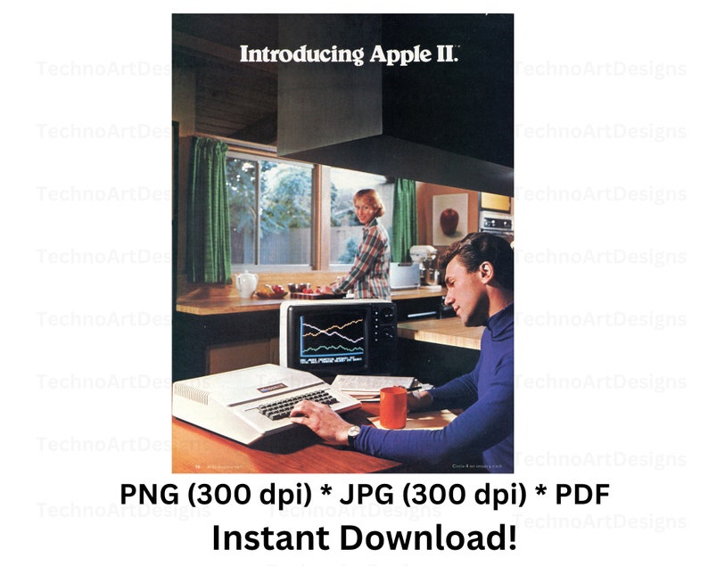 Apple II 2 Series Poster Print Png Jpg Pdf File, Personal Home Computer ...