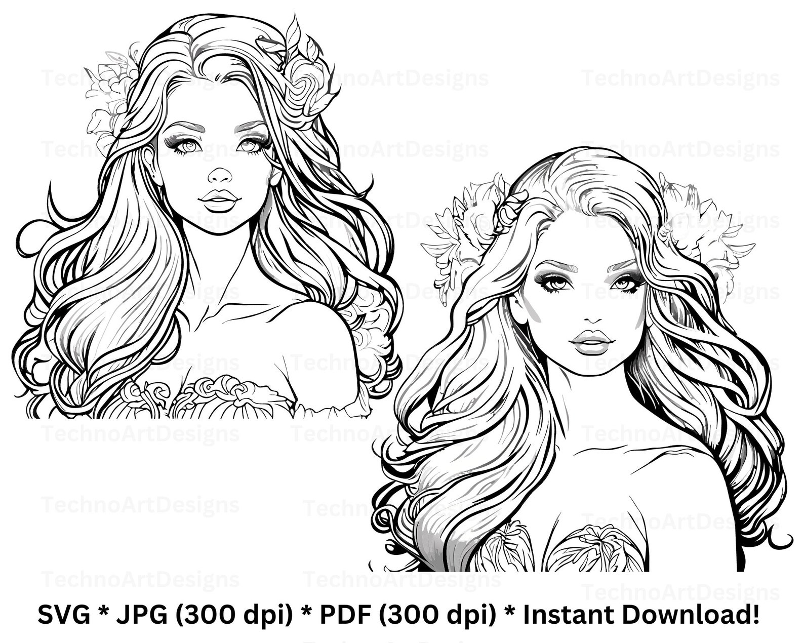 Barbie Coloring Page SVG Printable Adult Princess Coloring Sheet book ...