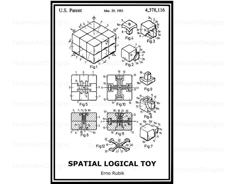 Rubik S Cube Patent Print Spatial Logical Toy Rubik Game Jpeg Wall Art Decor Ts For