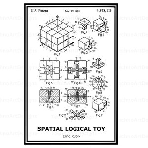 Rubik's Cube Patent Print, Spatial Logical Toy, Rubik Game Jpg Jpeg ...