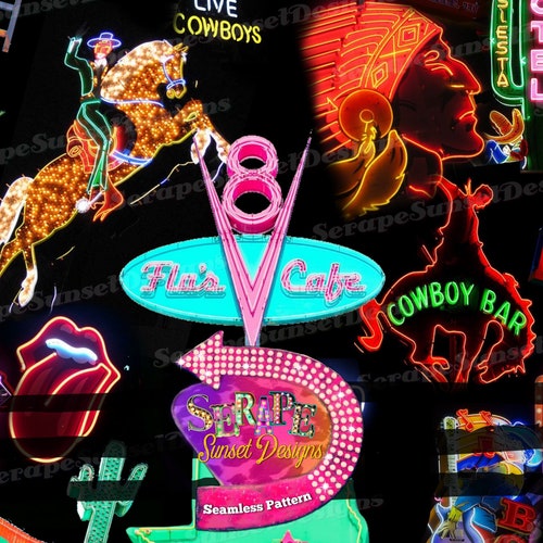 Neon Signs Seamless Pattern - Etsy