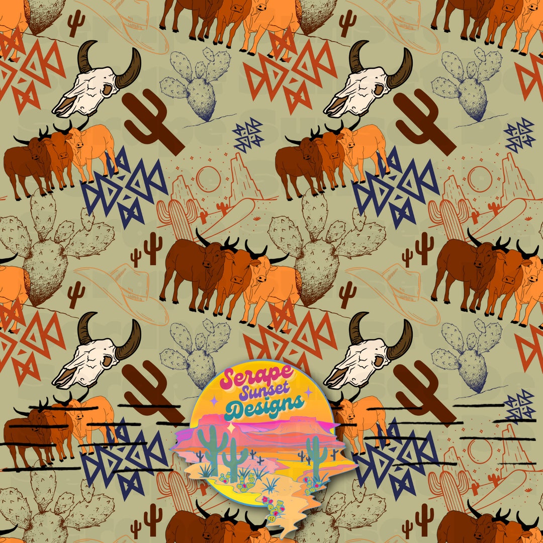 The Heard- Cattle- Aztec - Western Seamless Pattern, Fabric Pattern - Etsy