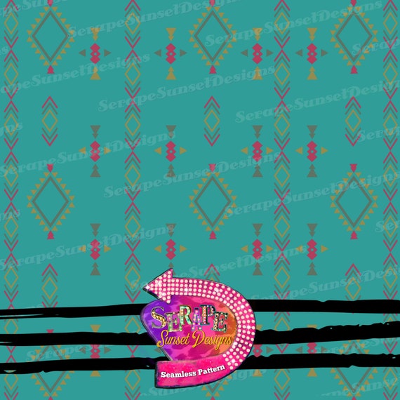 Teal and Pink Aztec Western Seamless Pattern | Etsy