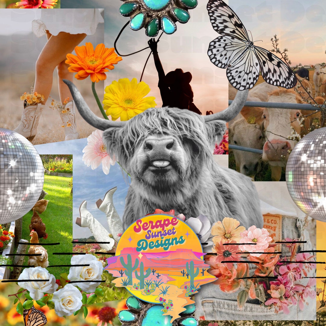 Spring Summer Western Girly Collage Seamless File, Fabric Pattern - Etsy