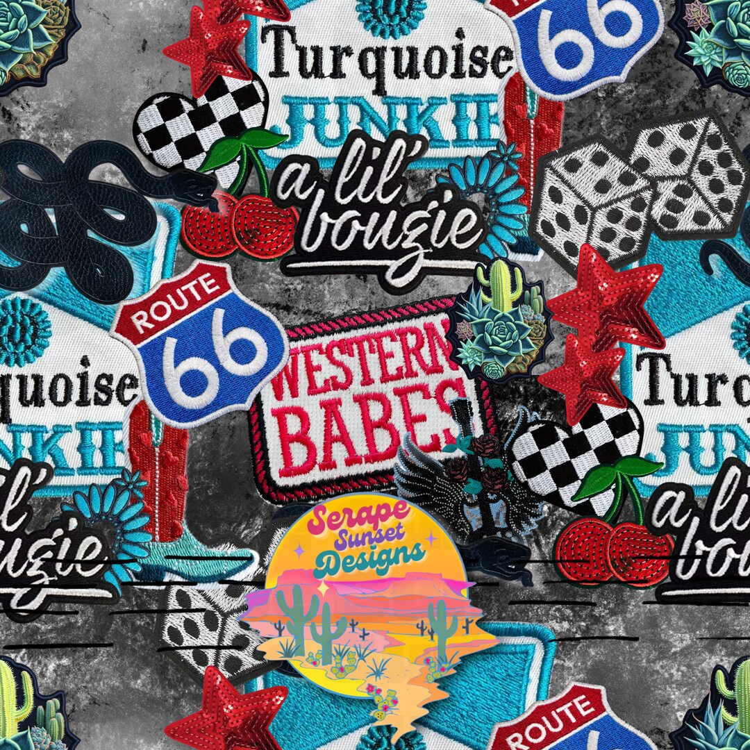 Trucker Patch Grunge Cowgirl Collage Seamless File - Pattern Featuring ...