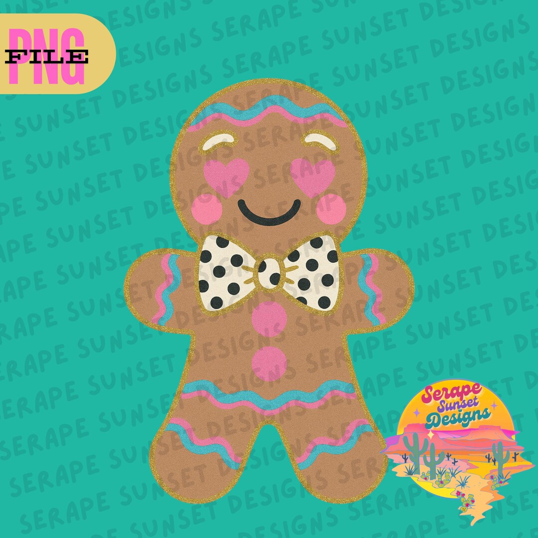 Preppy Gingerbread Man Gold Pink PNG Glitter Christmas Sublimation ...