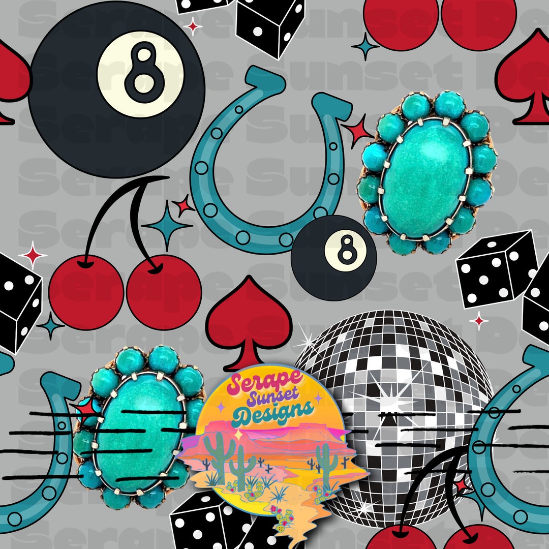 The Wild Card Seamless Pattern, Disco Ball, Ace of Spades, Western ...