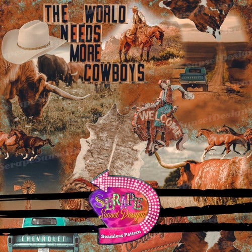 Seamless Pattern Vintage Retro Western Southwestern Cowboy - Etsy