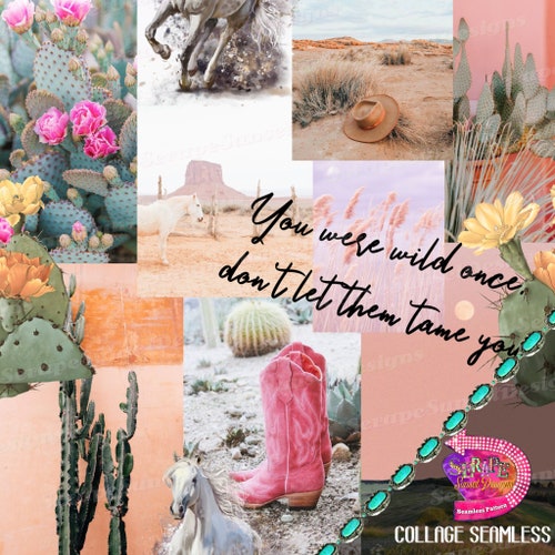 Highland Cow Cactus & Stars Western Theme Seamless File for - Etsy