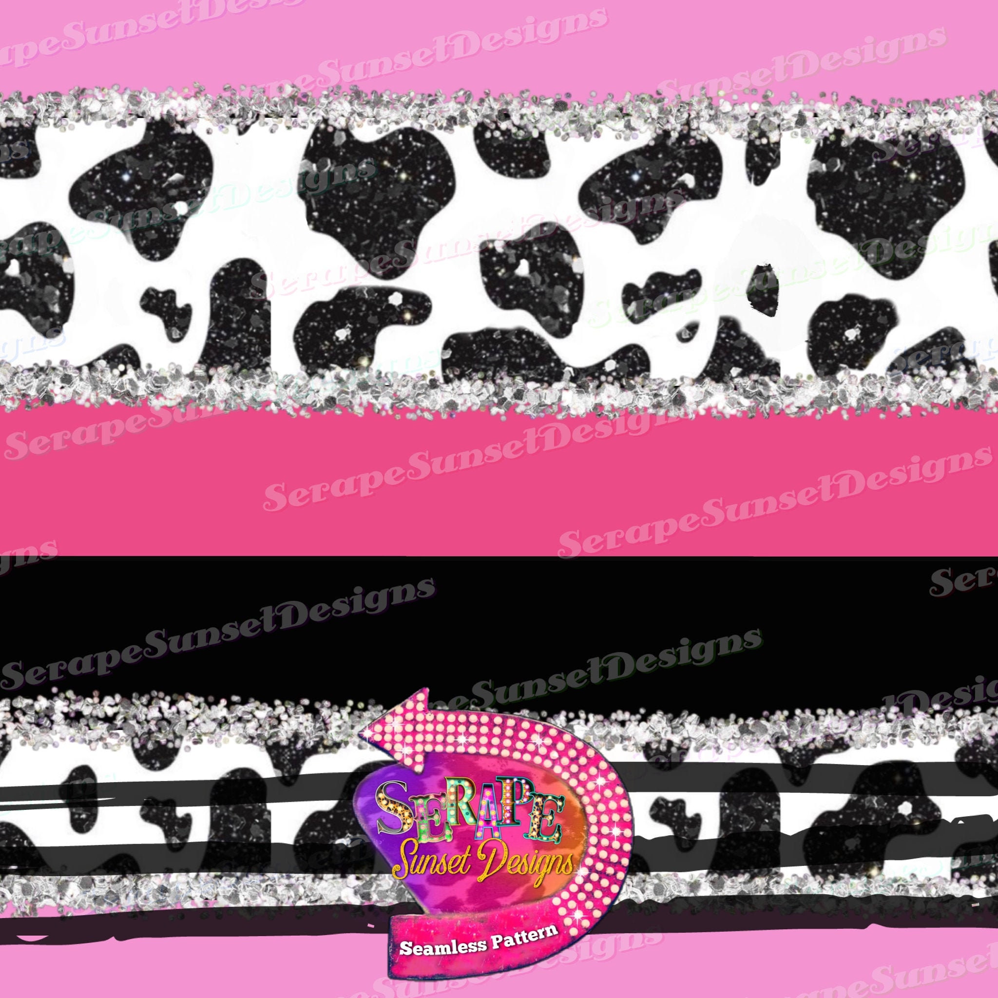 Retro Cowhide Glitter Stripes Pink Seamless Pattern | Etsy