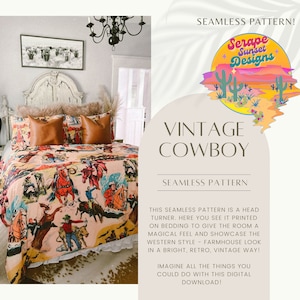 Western Vintage Cowboy Seamless Pattern, Rodeo Inspired W/ a Vintage ...