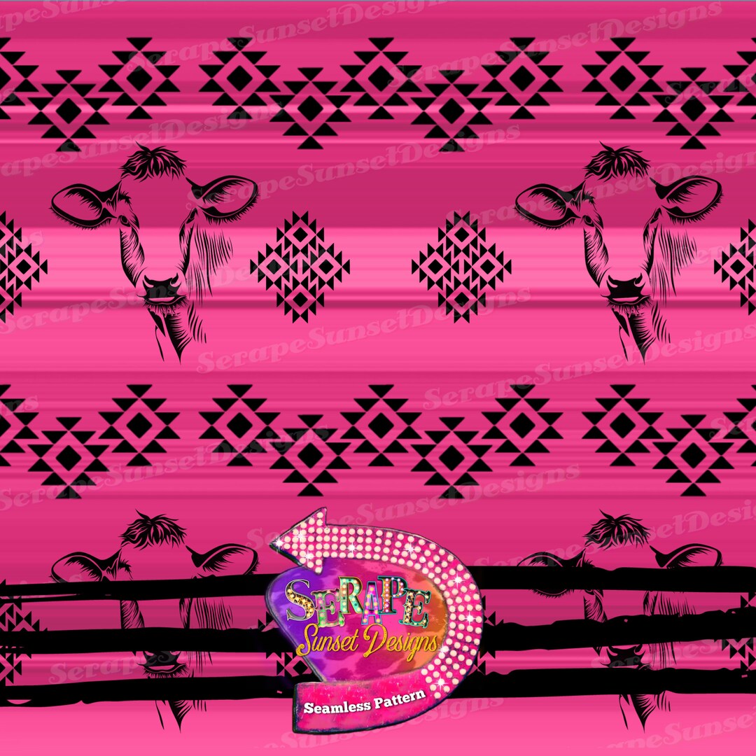 Pink Cow Aztec Western Seamless Pattern - Etsy