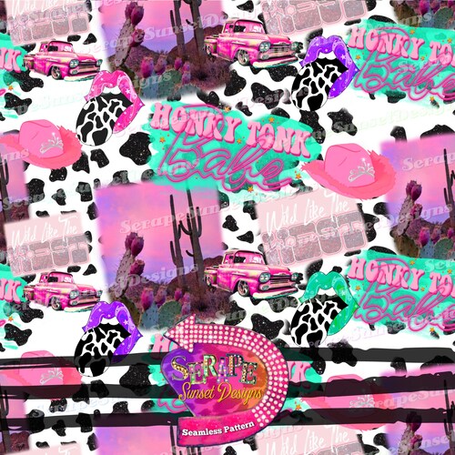 Highland Cow Cactus & Stars Western Theme Seamless File for - Etsy