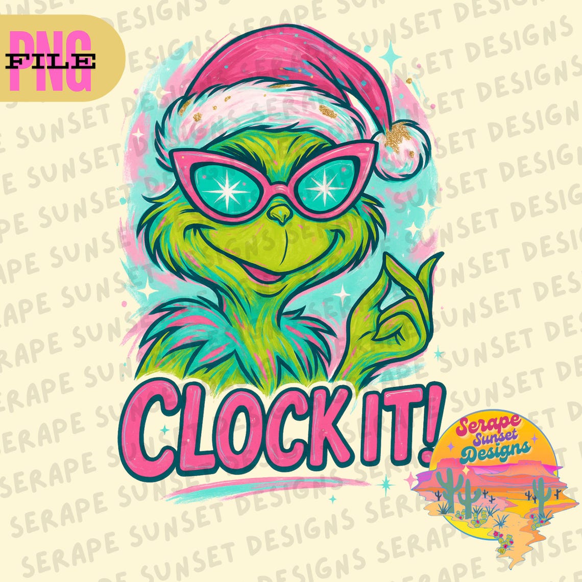 Girly Grinch Clock It! Grinch's Pink Grinchmas Christmas Preppy Glitter ...