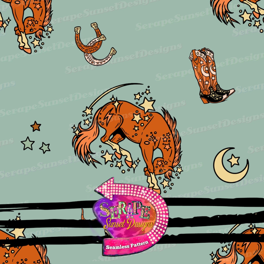 Space Dreams Green Western Seamless Pattern, Fabric Pattern - Etsy