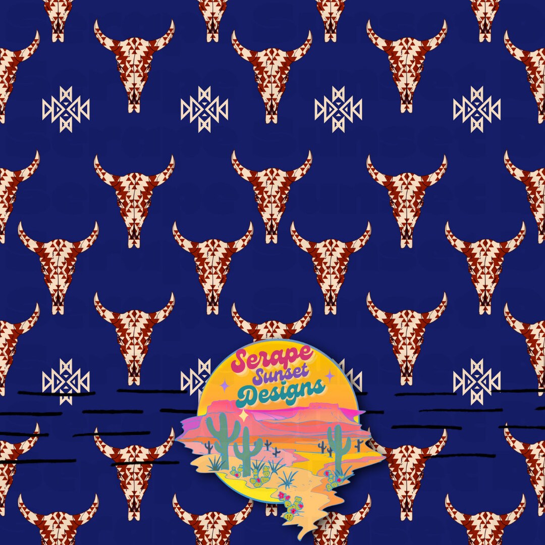 Aztec Cow Skull - Western Seamless Pattern, Fabric Pattern - Etsy