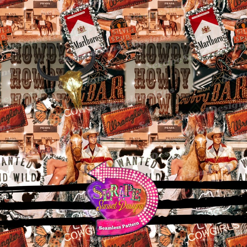 Wanted Western Collage Seamless Pattern - Etsy