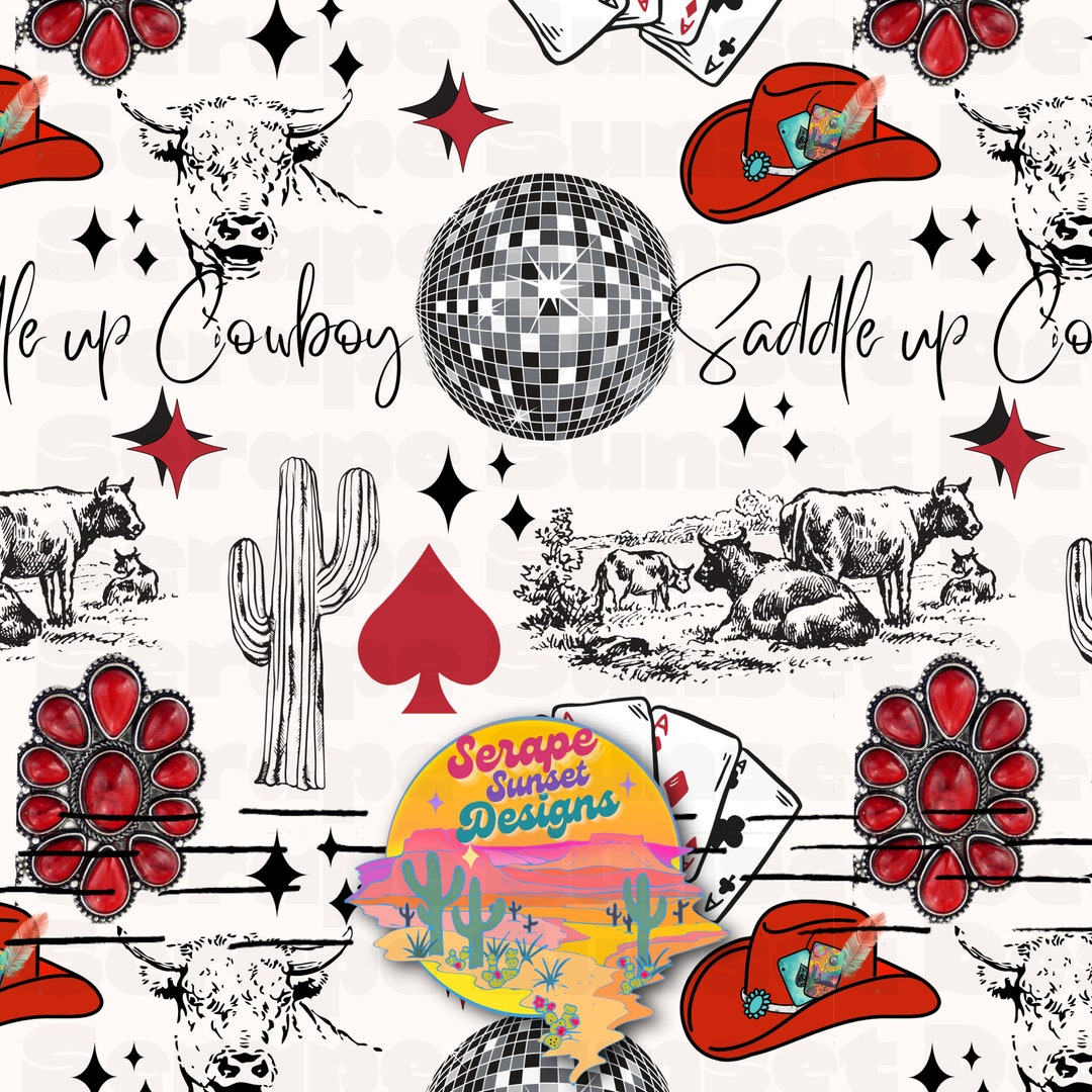Cowboy Killer Seamless Pattern, Disco Ball, Ace of Spades, Western ...