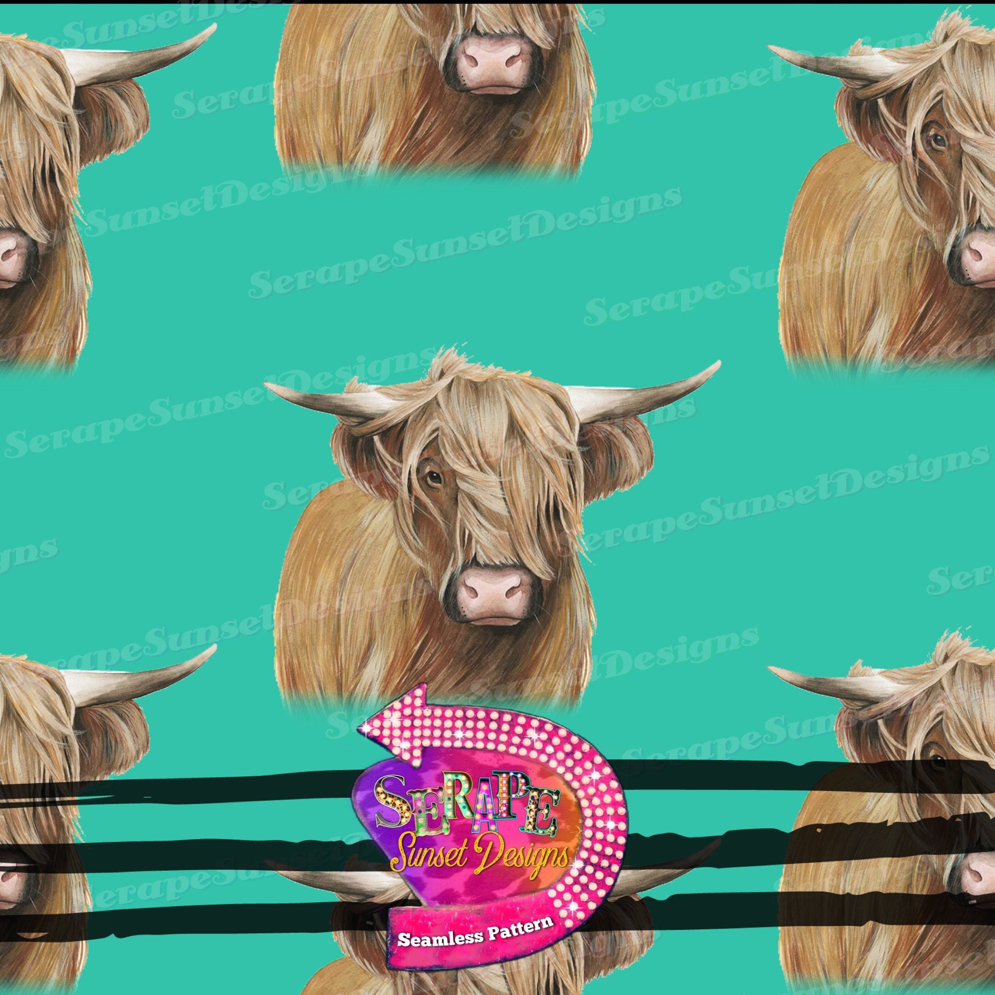Highland Cow Seamless Pattern | Etsy