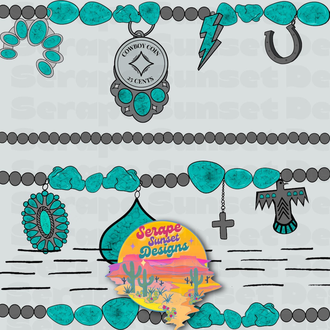 COWGIRL CHARMS Seamless Pattern Featuring Squash Blossom , Navajo ...