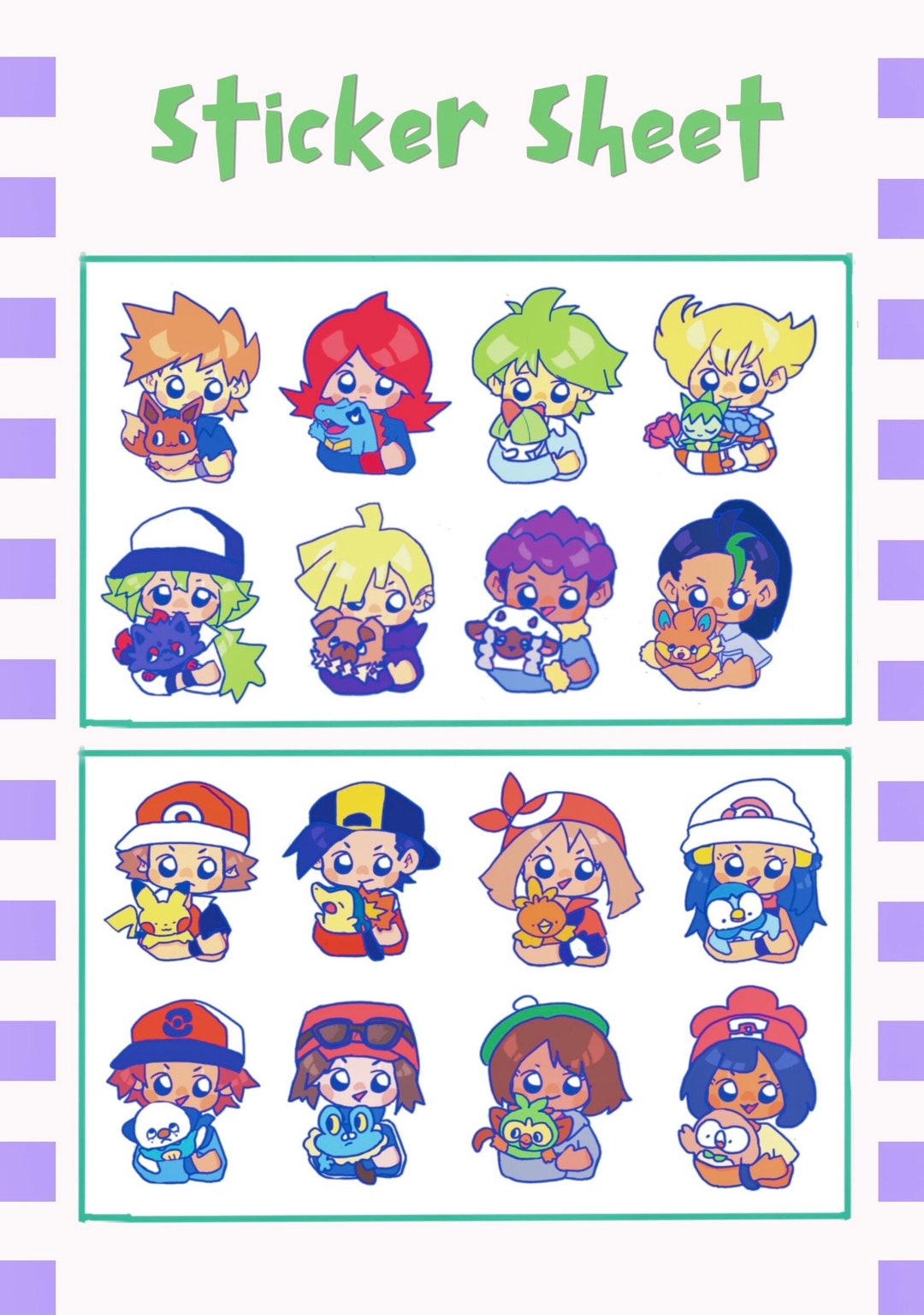 Pokemon Trainer and Rival Sticker Sheet - Etsy