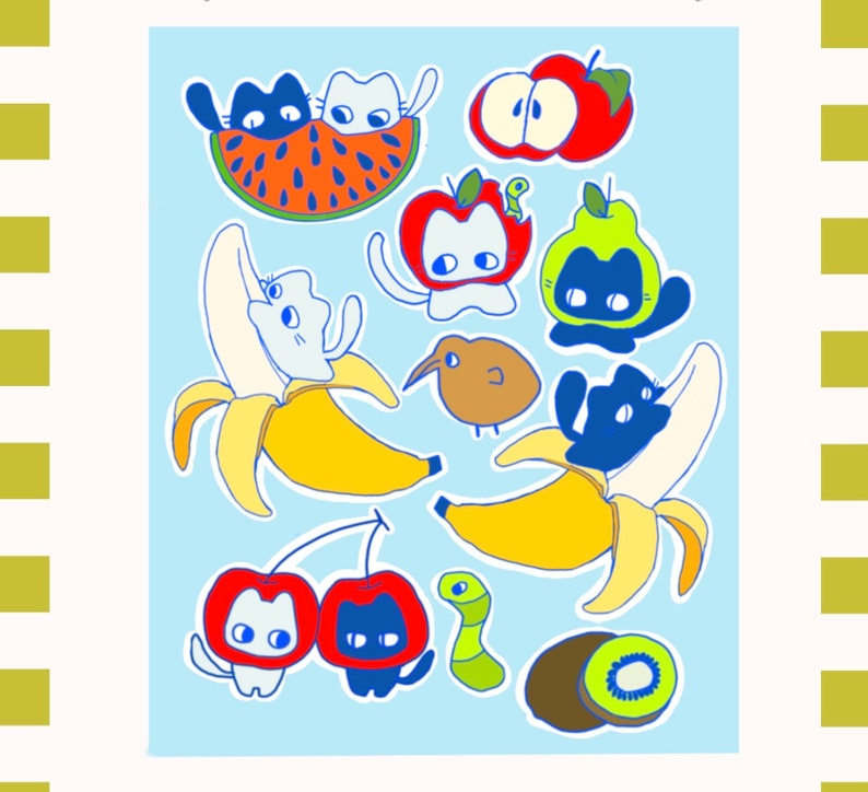 Fruit Cat Stickers - Etsy