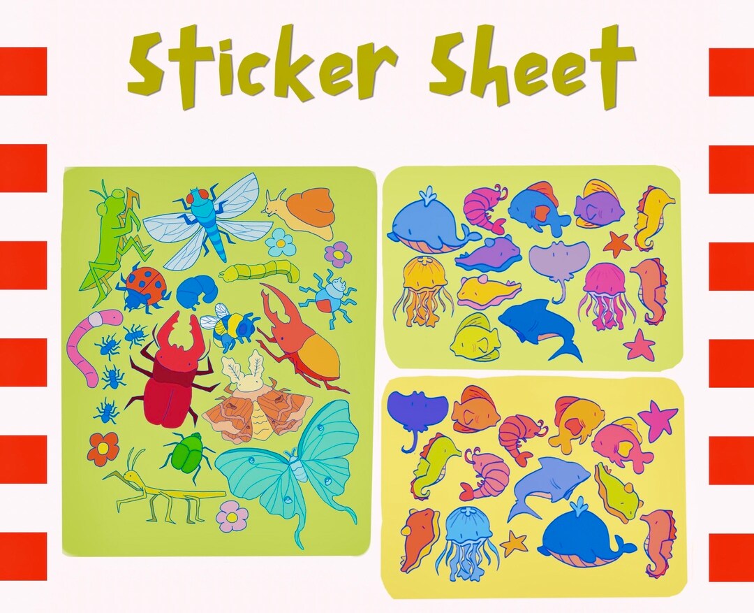 Bug or Sea Creature Sticker Sheet - Etsy