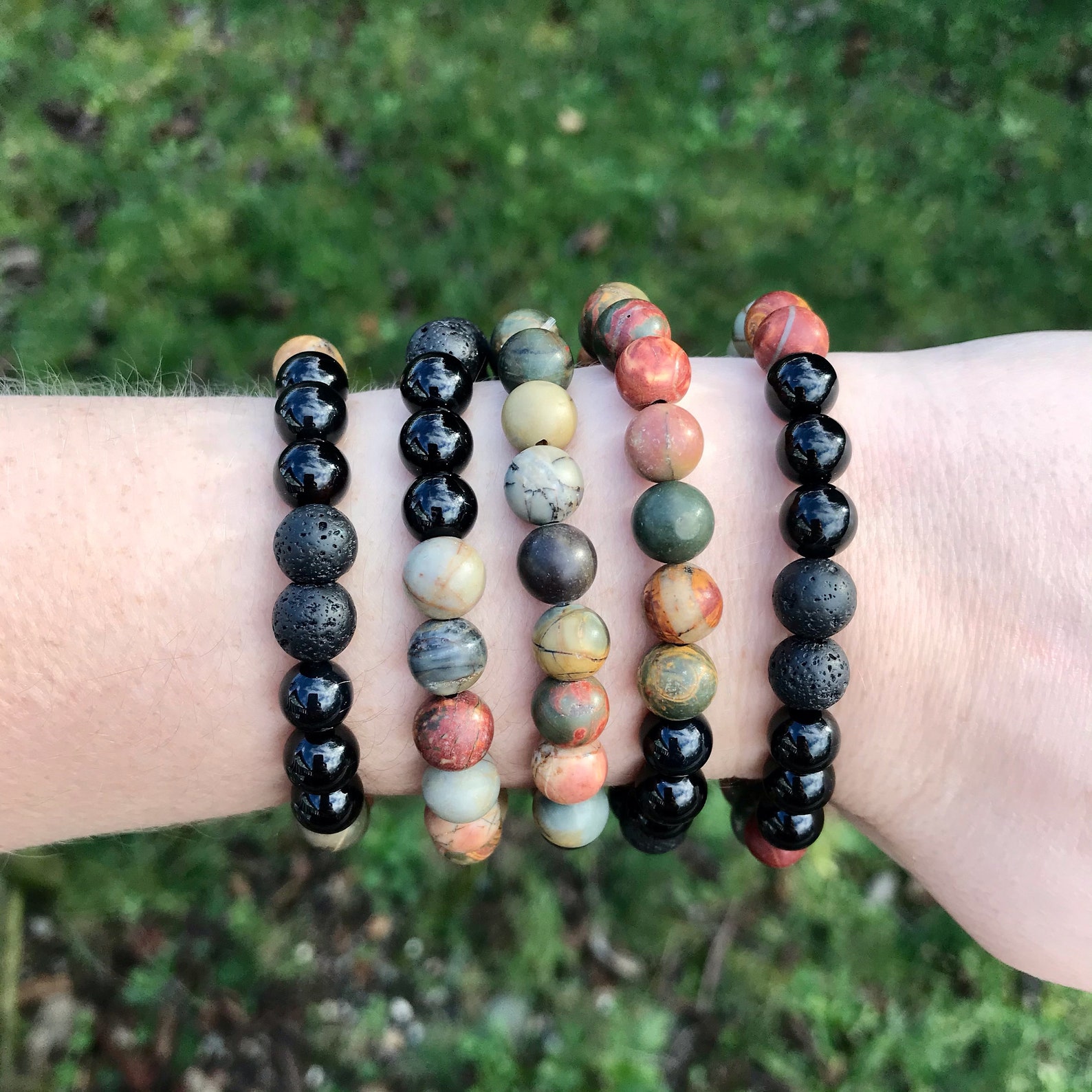Picasso Jasper & Black Obsidian Aromatherapy Crystal Stretch Bracelet ...