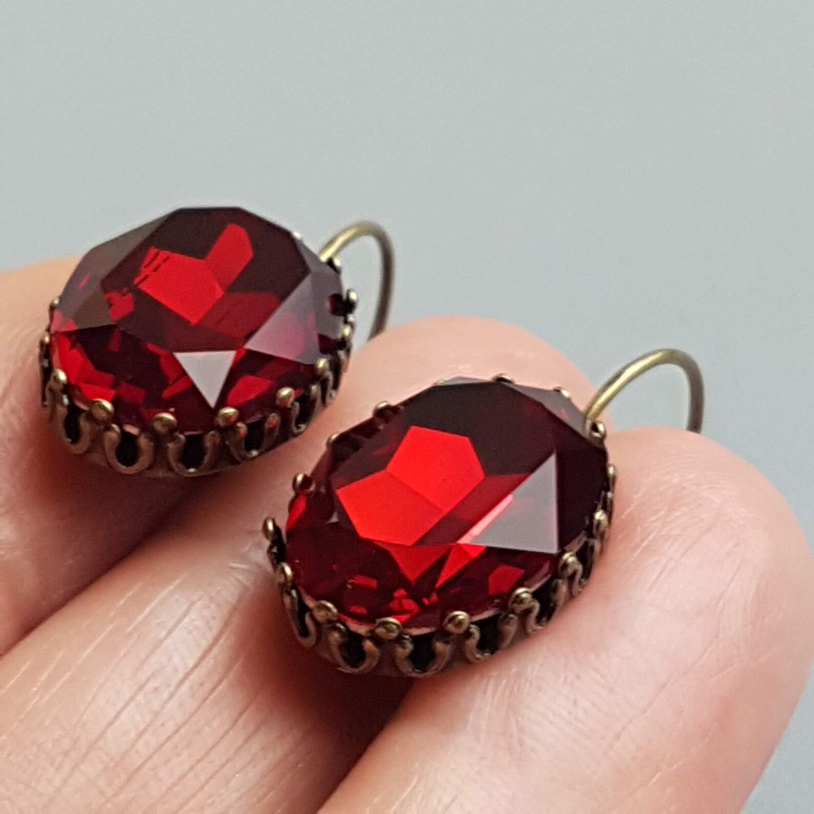 Deep Red Jewelry Set Antique Brass Bridesmaid Jewellery Oval - Etsy UK