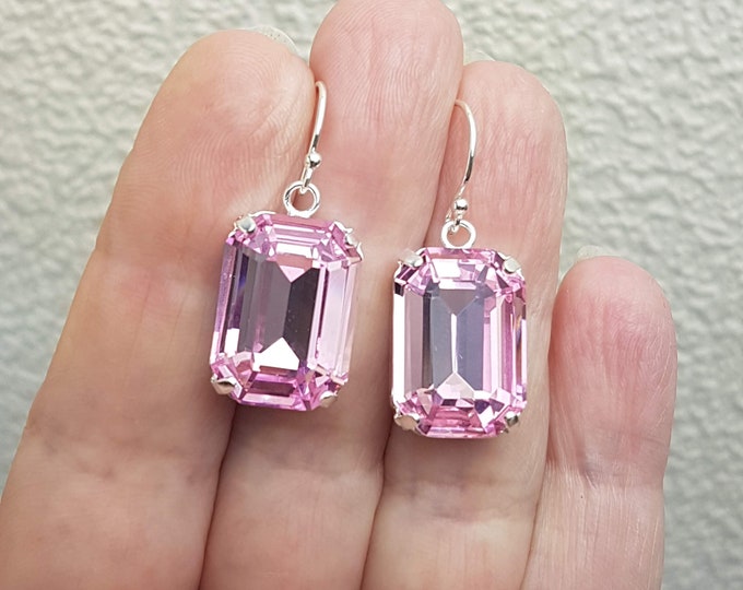 Pink Sparkle Cluster Earrings Swarovski 8mm Crystal Chatons In Light
