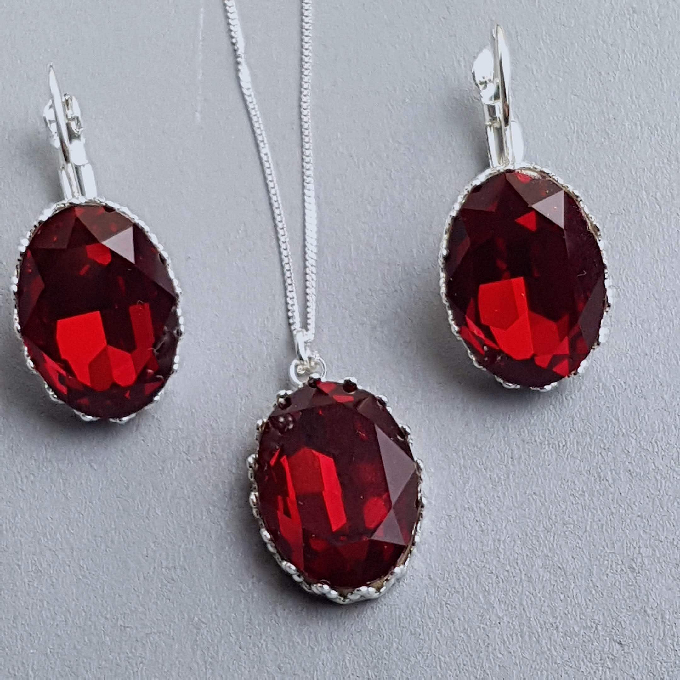 Ruby Red Jewelry Set Silver Bridesmaid Jewellery Oval Deep Red | Etsy