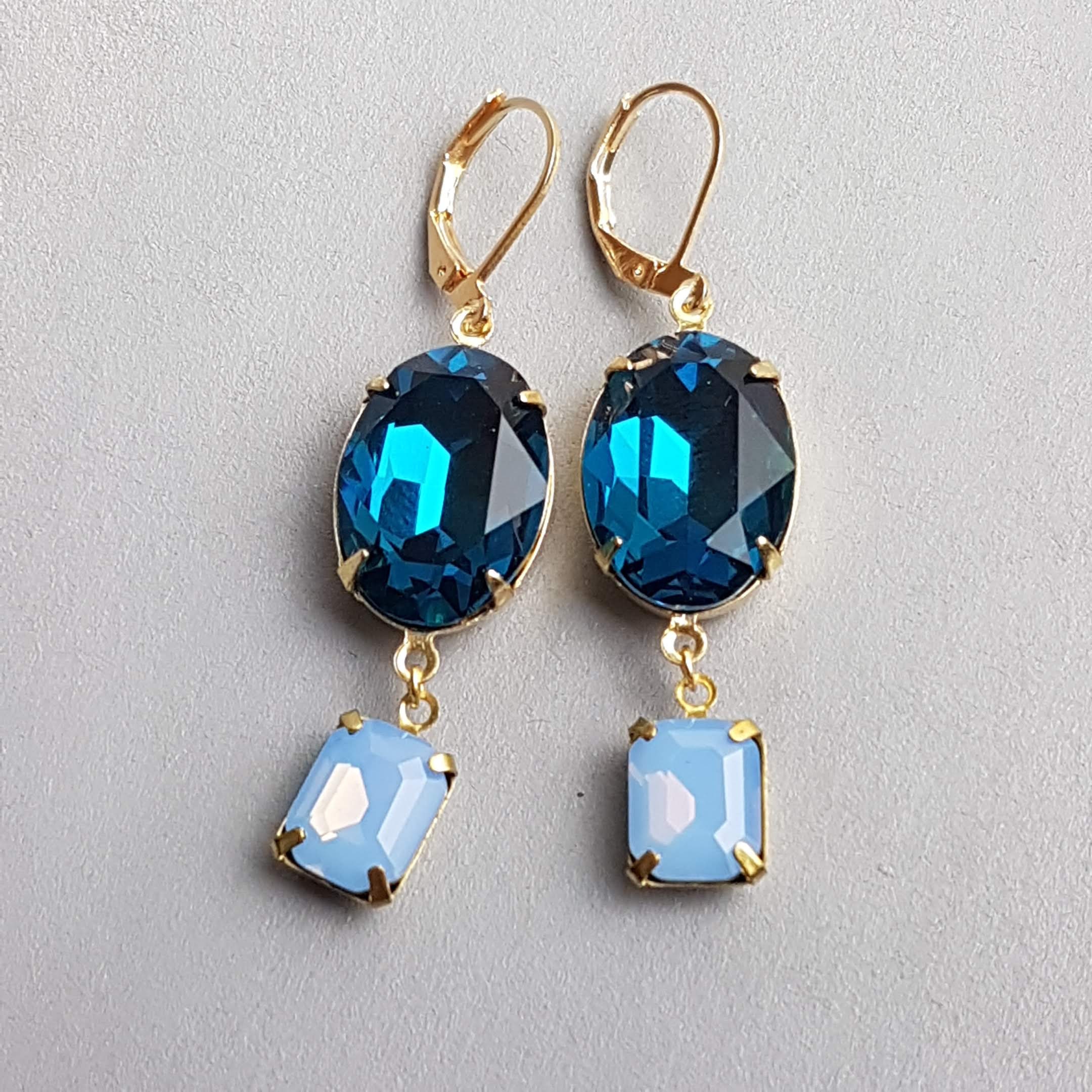 Sapphire Blue Swarovski Earrings Drop Vintage Style Blue Opal - Etsy UK