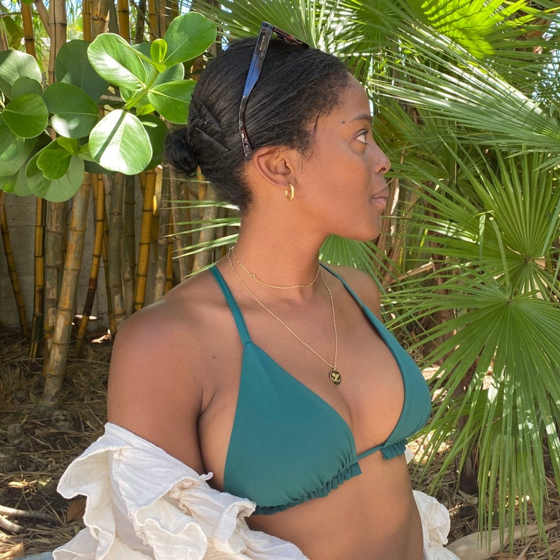 Ruffle Trim Triangle Bikini Top Triangle Swimsuit Top With Etsy