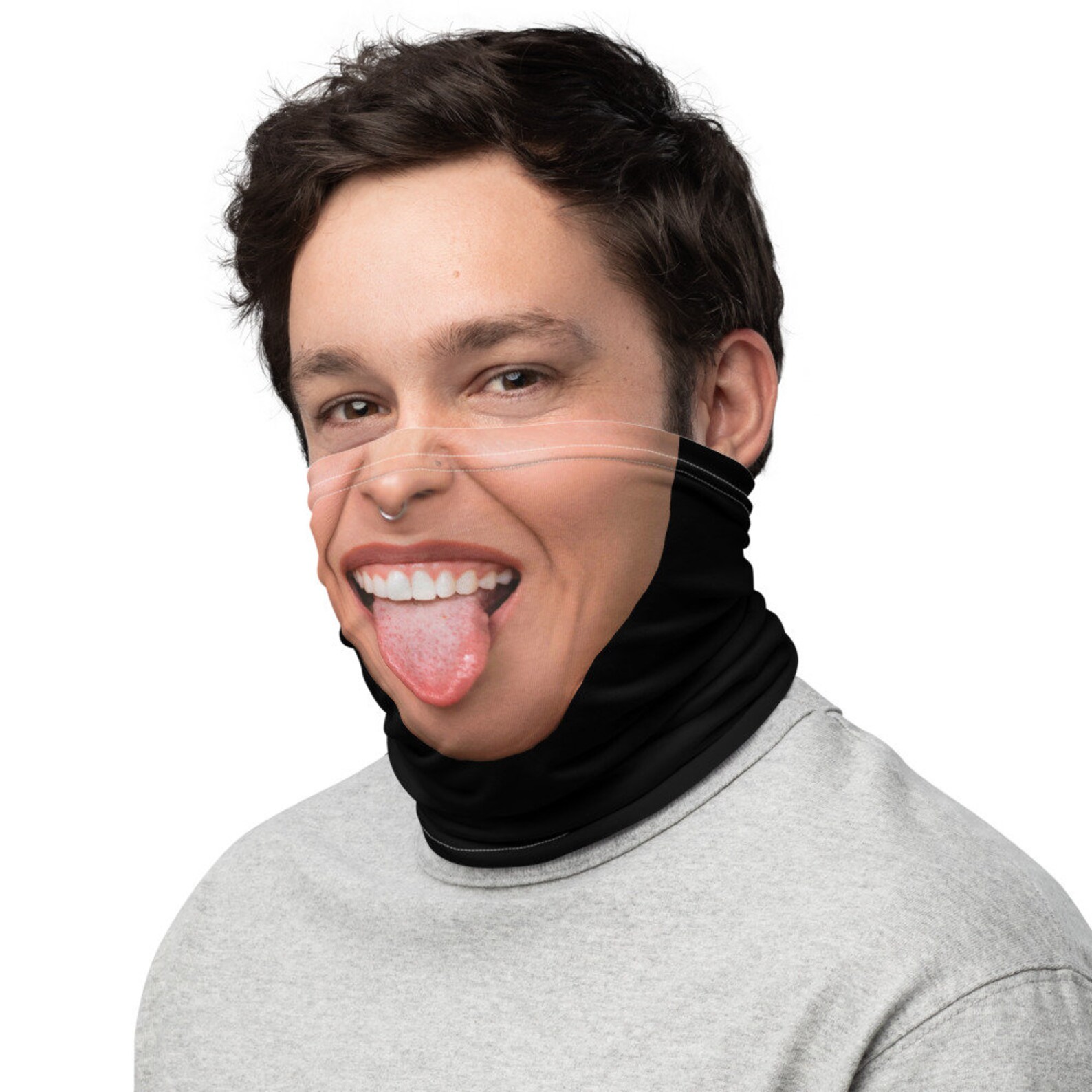 Big smile face mask funny neck gaiter tongue out face mask | Etsy