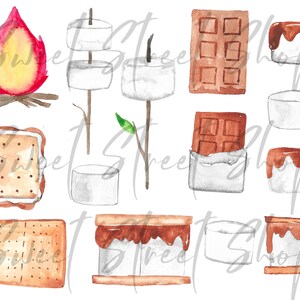Smores Watercolor Handpainted Digital Clip Art Clipart Camping ...