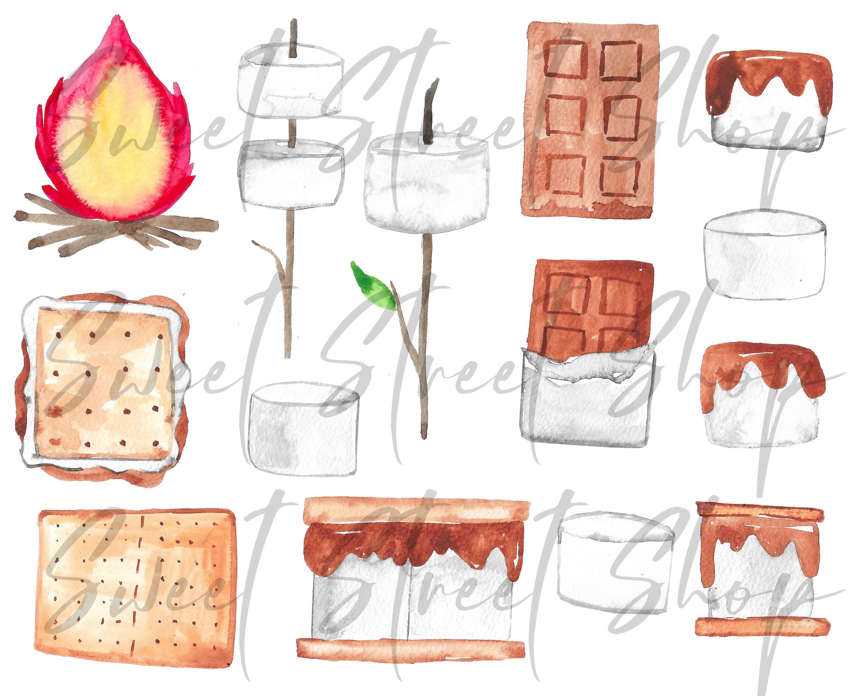 Smores Watercolor Handpainted Digital Clipart Camping - Etsy