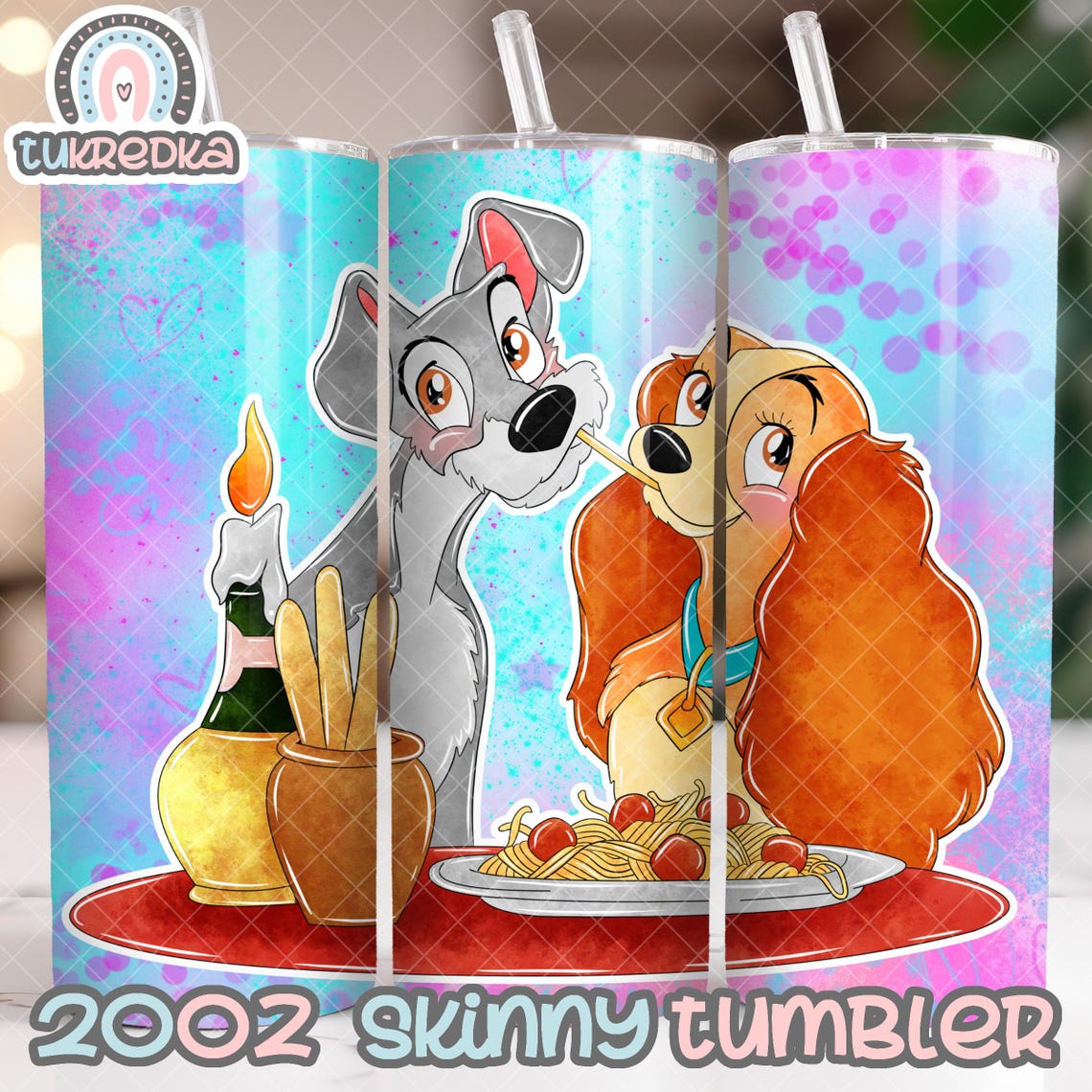 Lady and the Tramp 20oz Skinny Tumbler Wrap, Straight Tumbler Design ...
