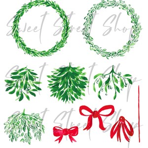 Mistletoe Christmas Clip Art Watercolor Handpainted Digital Clipart ...