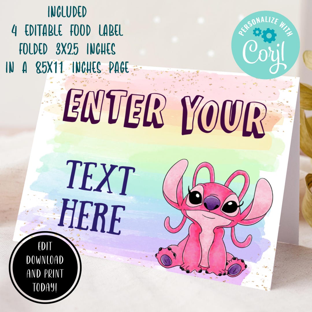 Birthday Editable Food Tags Buffet Label Tent Stitch Angel, Birthday ...