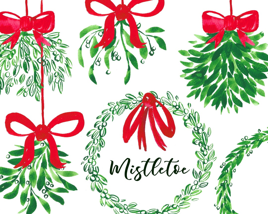 Mistletoe Christmas Clip Art Watercolor Handpainted Digital Clipart ...