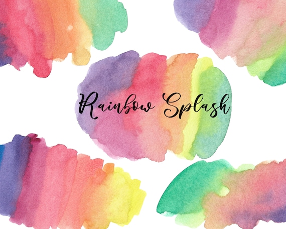 Rainbow Splash Splotches Watercolor Handpainted Digital - Etsy