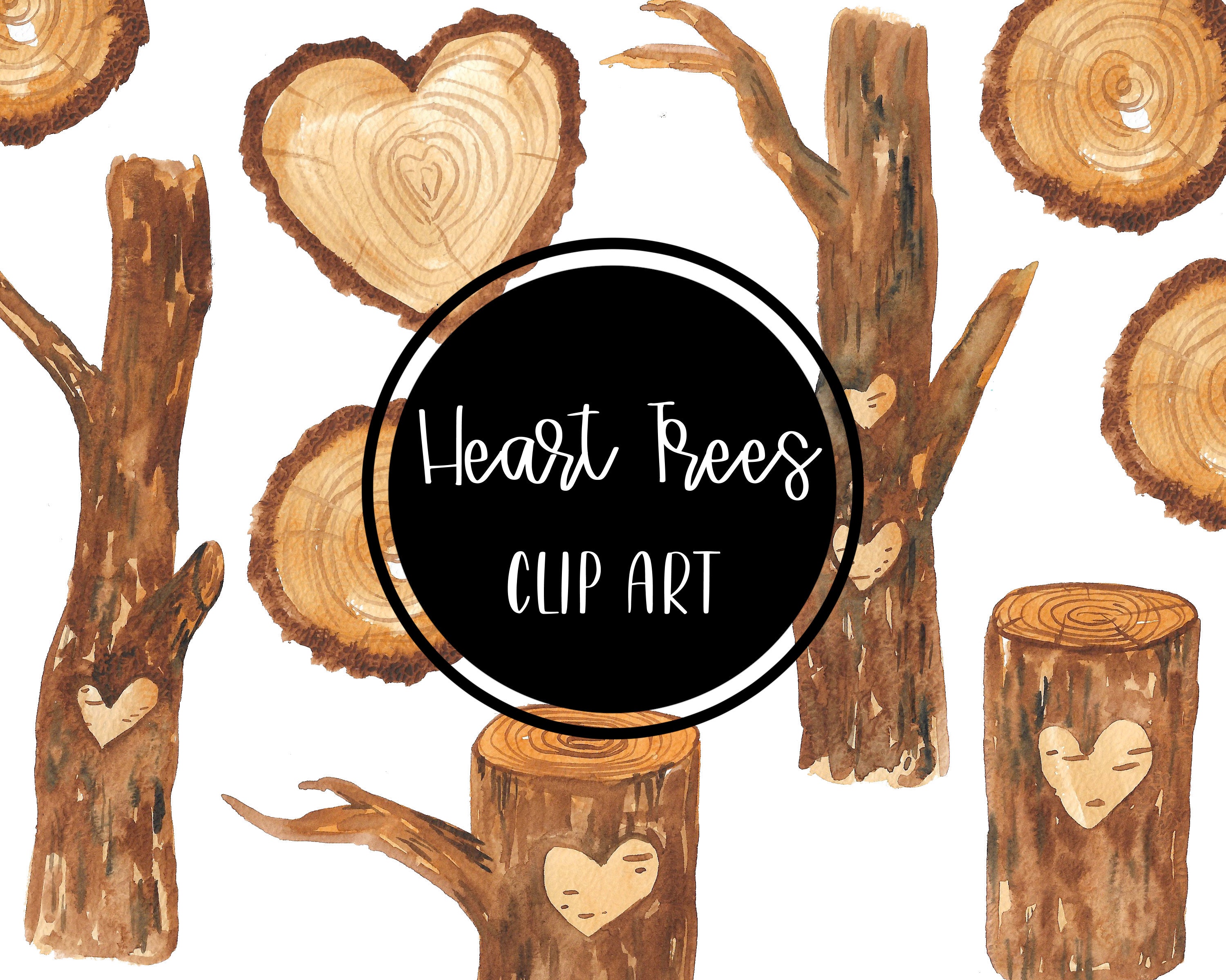 Heart Trees Clip Art Watercolor Handpainted Digital Clipart - Etsy