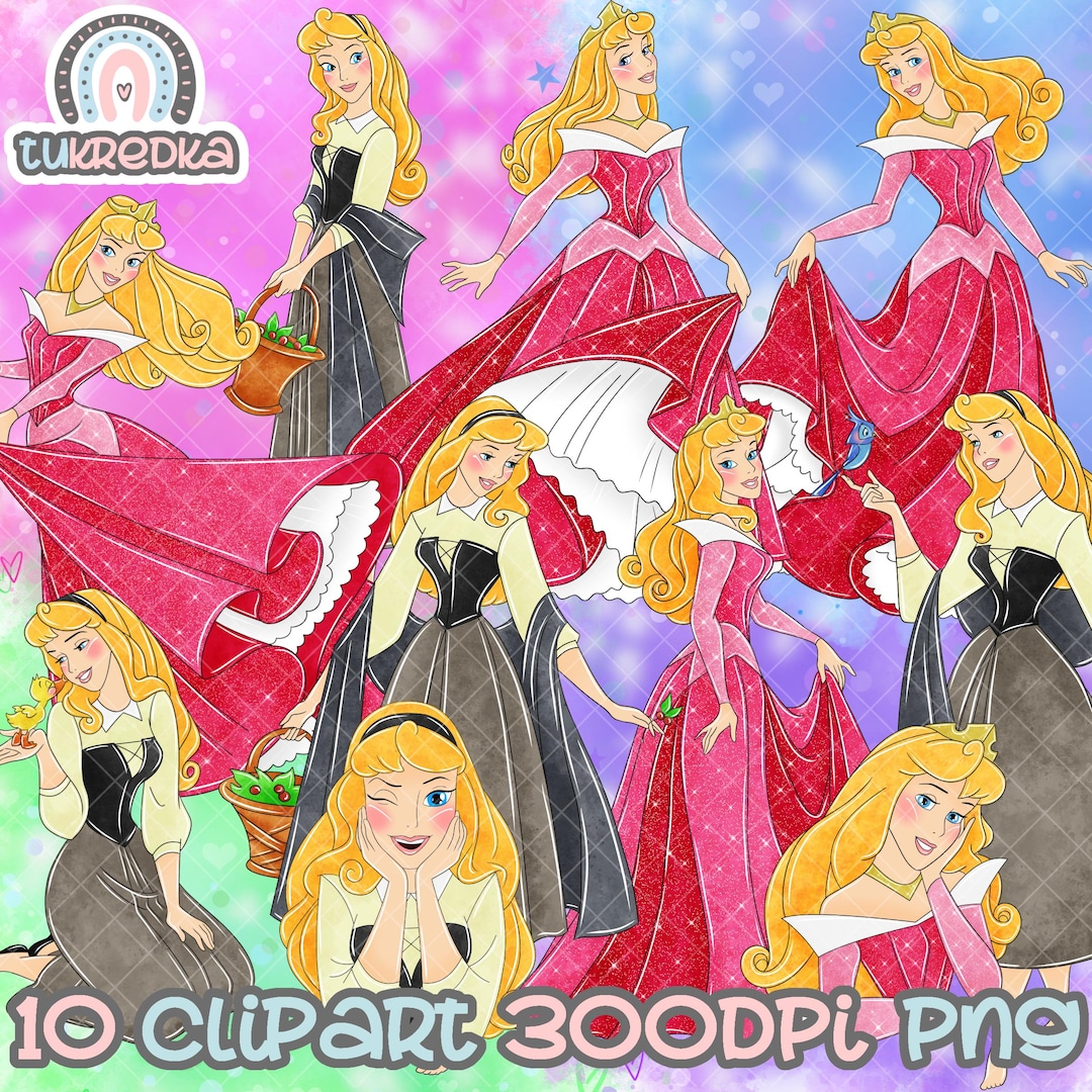 Set of Princess Aurora Clip Art, Sleeping Beauty PNG Clipart, Cartoon ...